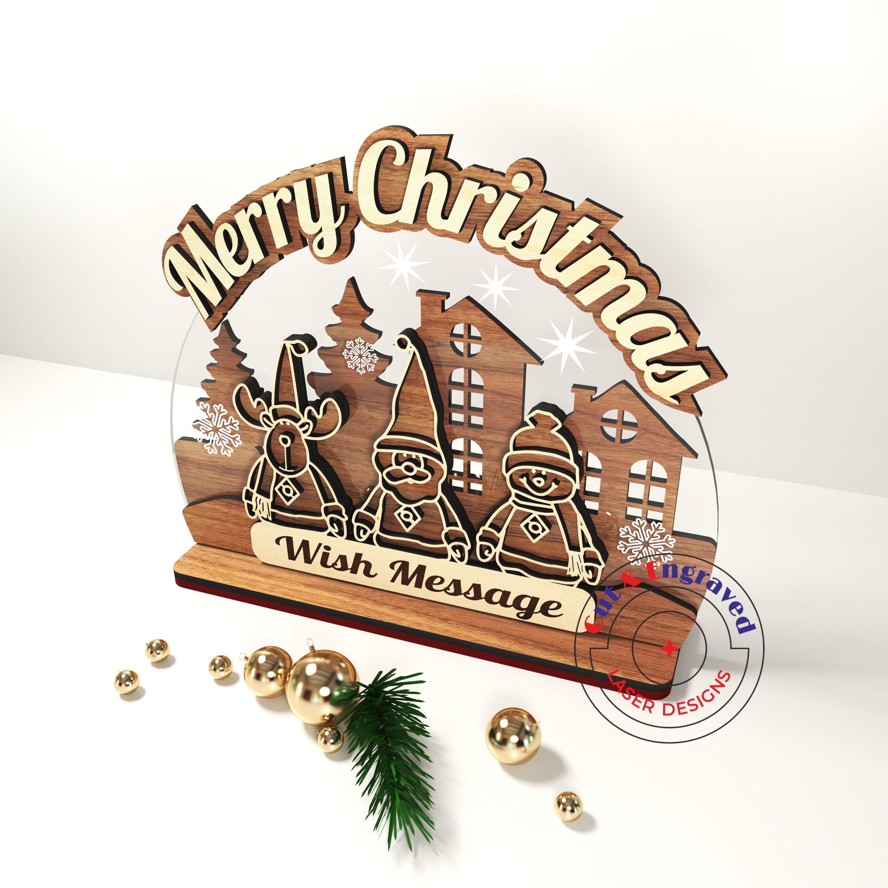 Christmas greetings ornament, New Year. Glowforge ready.