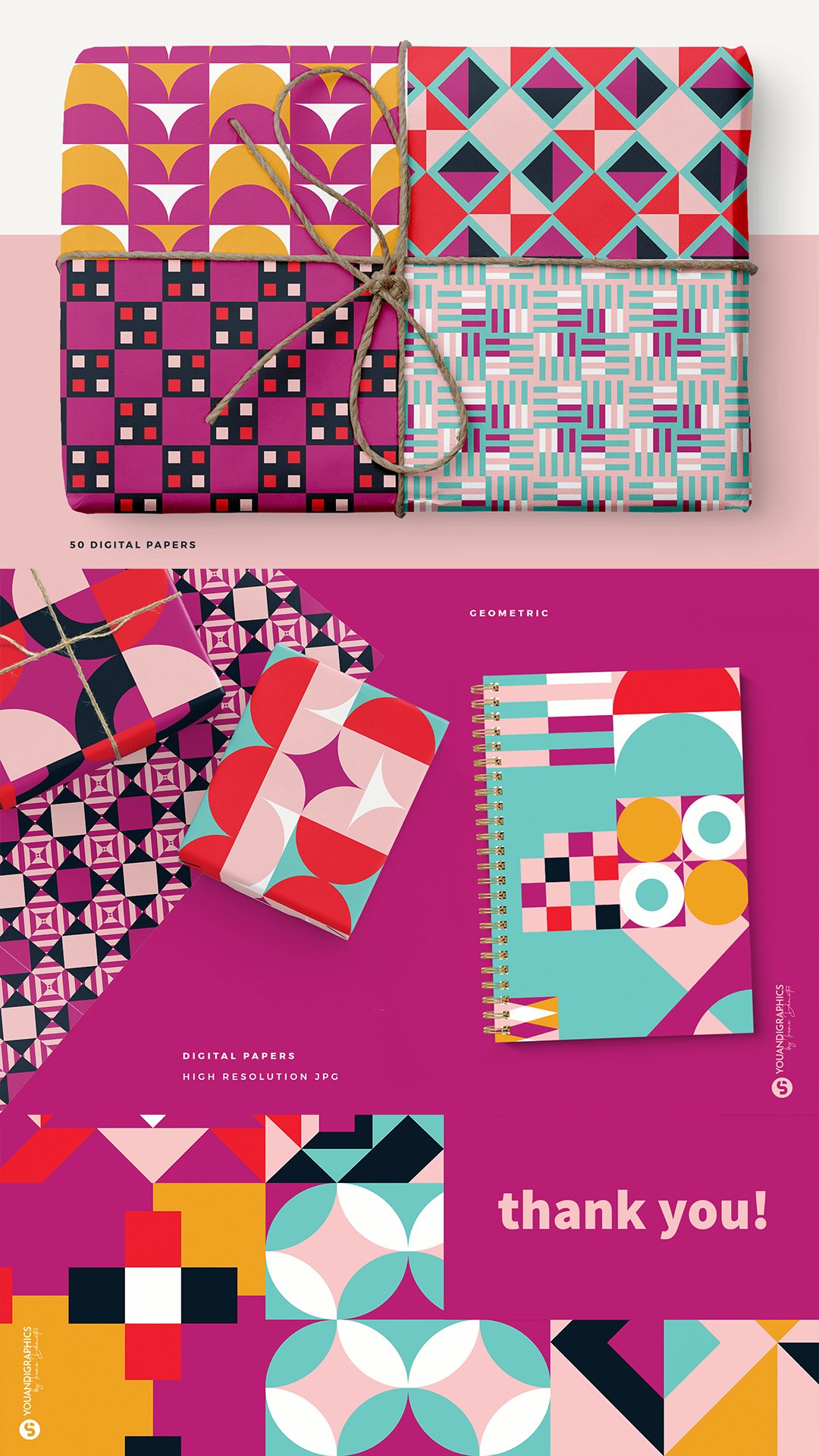 Geometric Backgrounds, bold fun colorful digital papers