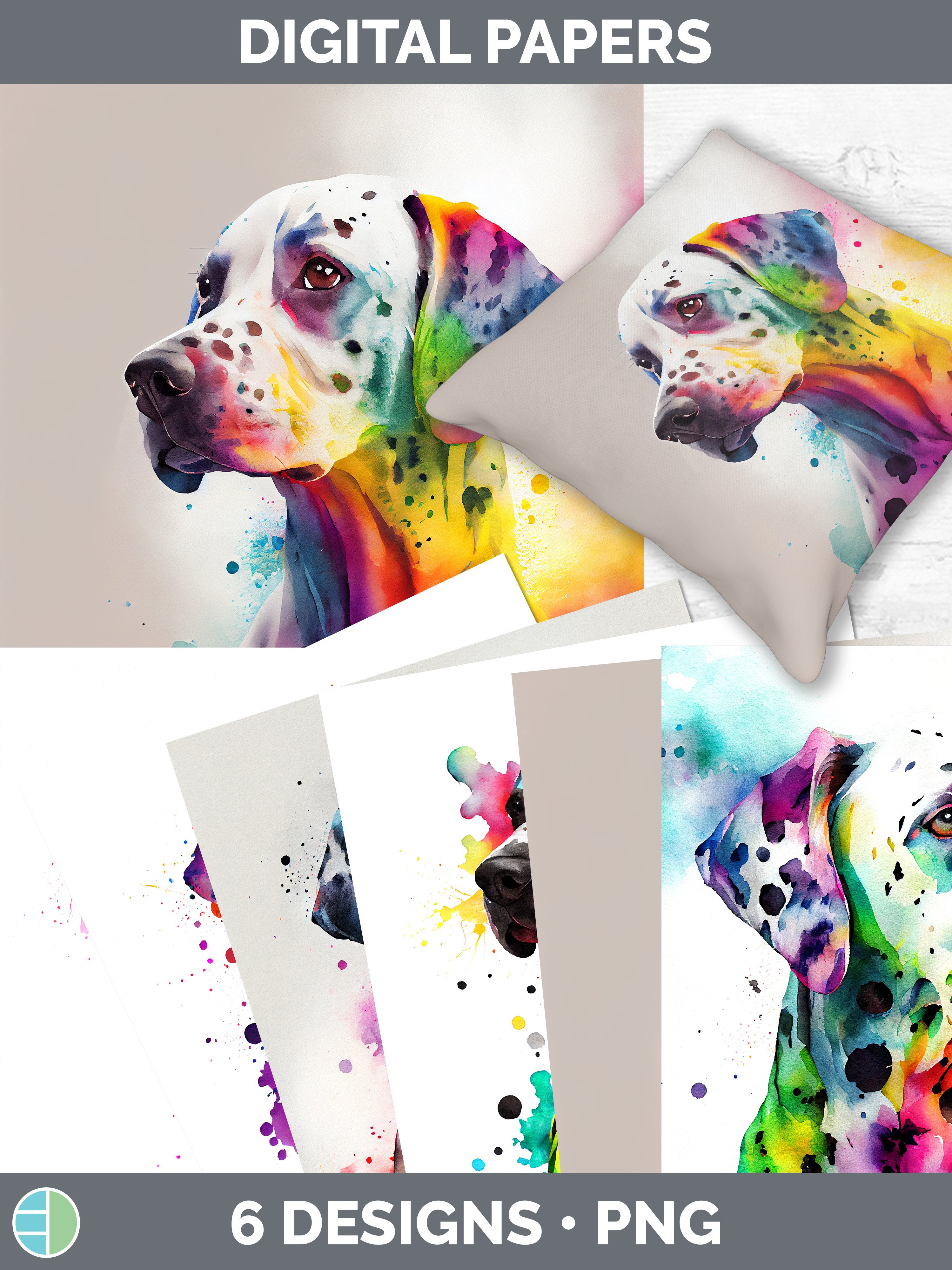 Rainbow Dalmatian Dog Paper Backgrounds | Digital Scrapbook