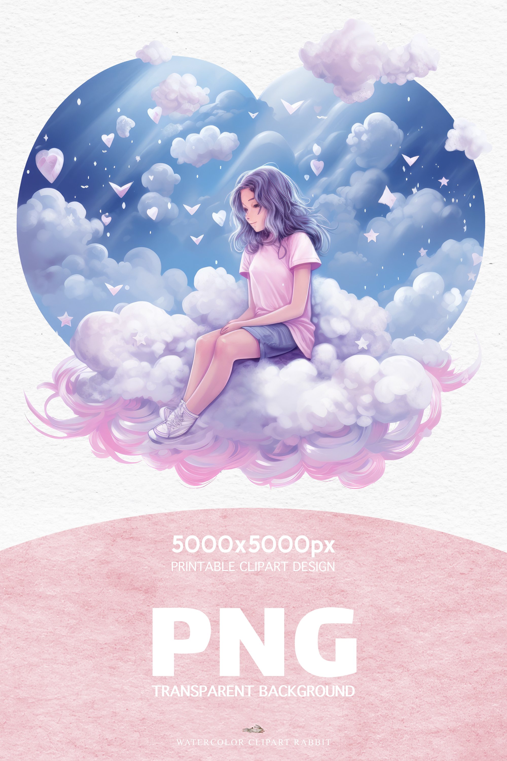 Valentine Day Heart Clouds Girl Lady Romantic Love Clipart