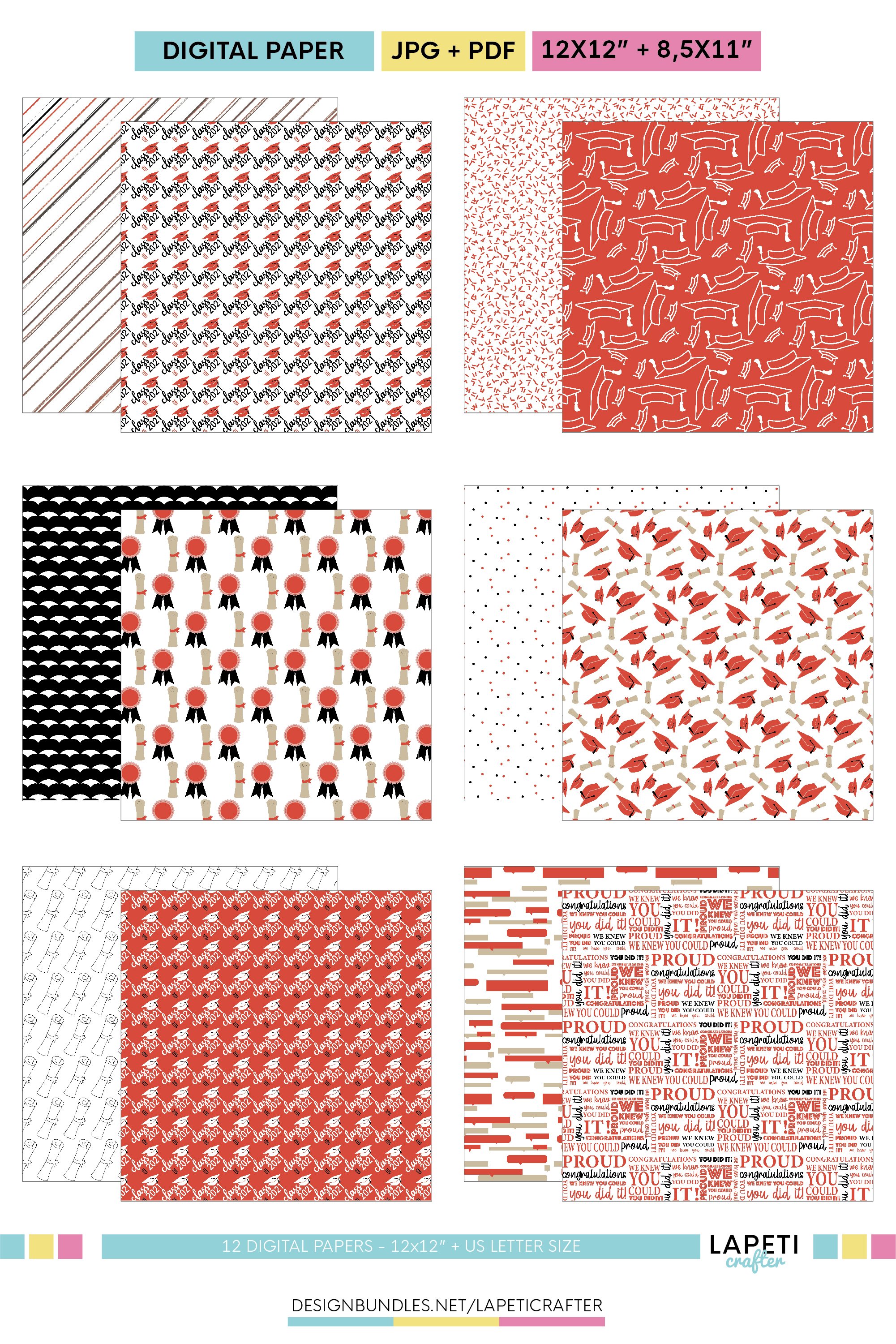 Graduation scrapbook paper packs for graduation party in red (1251078 ...