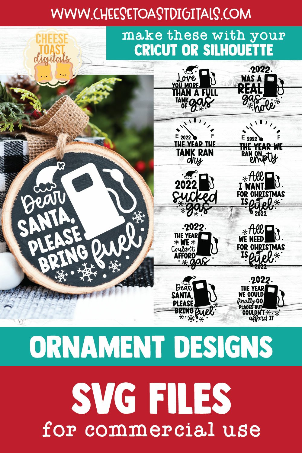 Gas Ornament SVG Bundle | 2022 Fuel Christmas Ornament Quote
