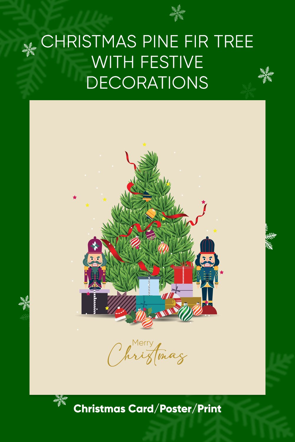 Christmas pine fir tree decorations - card, poster, print