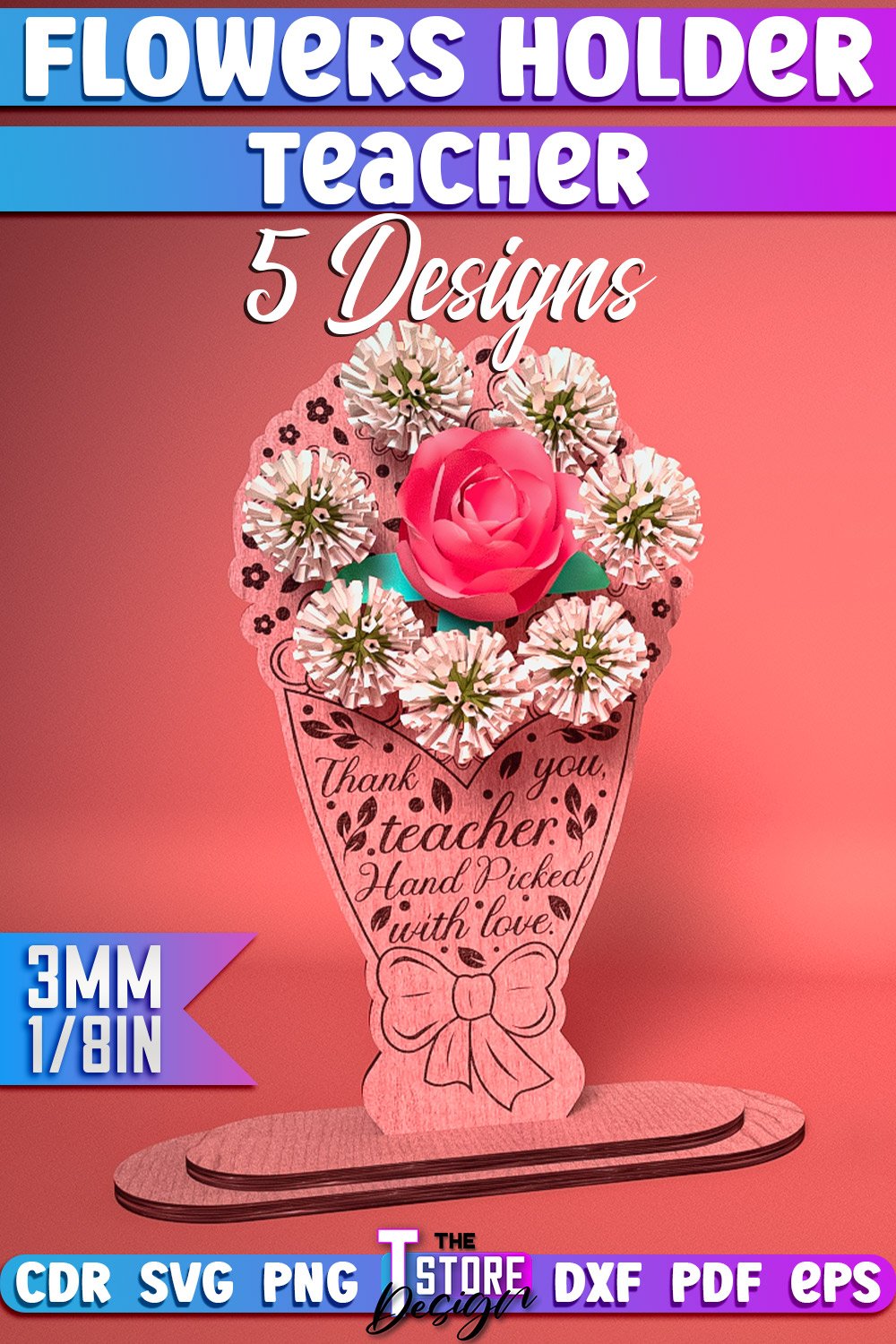 Flowers Holder Teacher Laser Cut SVG Bundle| Flower Gift SVG
