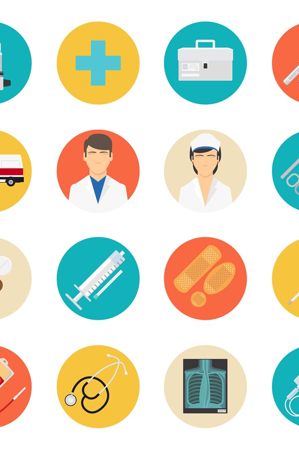 Medical tools and health care icons