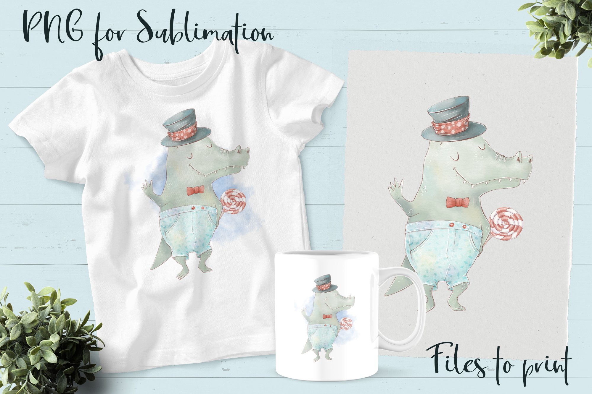 Cute Crocodile sublimation. Design for printing. (1725715)