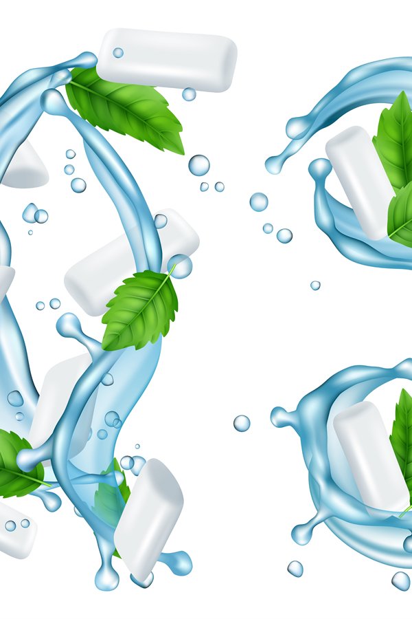 Realistic fresh mint and chewing gums vector illustration