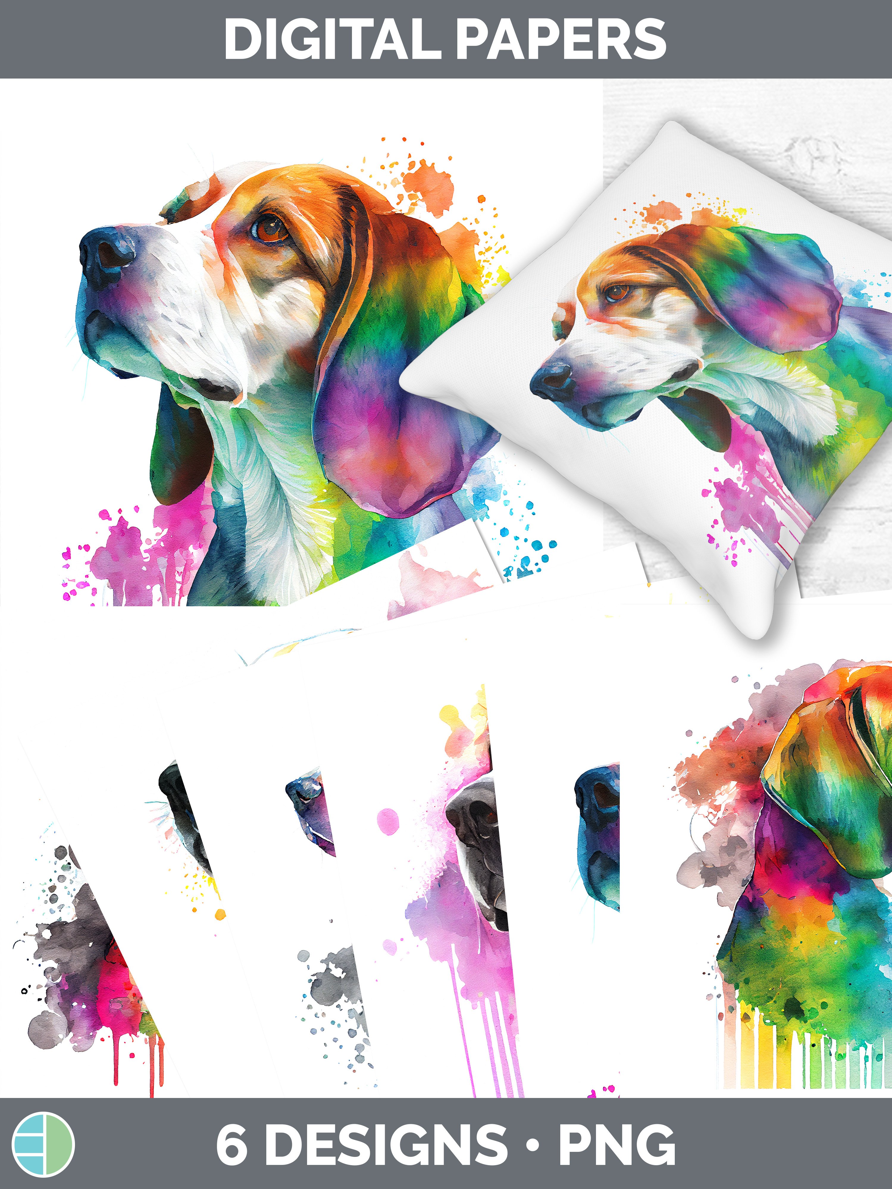 Rainbow Beagle Paper Backgrounds | Sublimation Digital Scrap