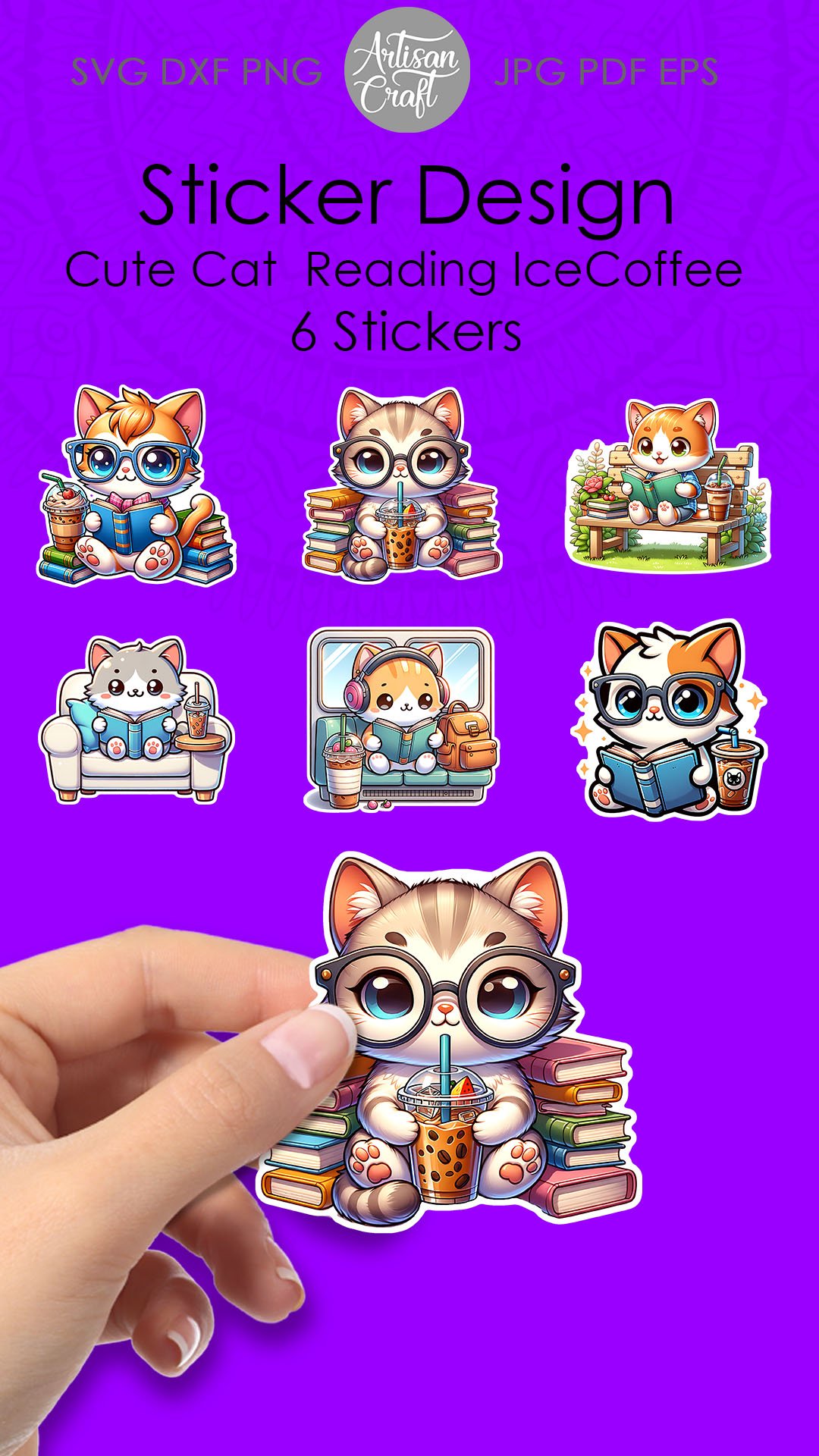 Cat stickers | Cute Cat Reading | cat with headphones