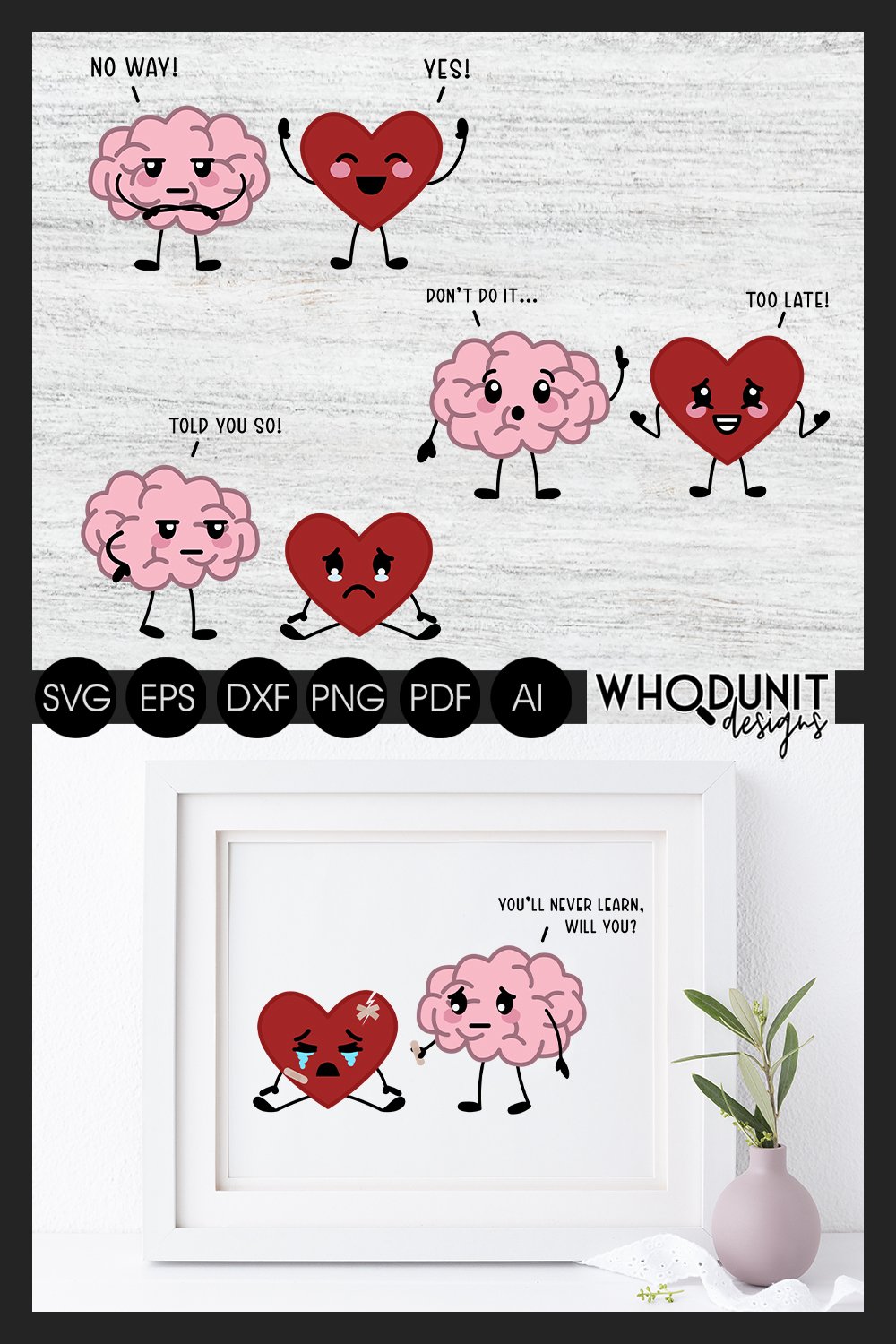 Brain versus Heart SVG | Cute and Funny Cliparts
