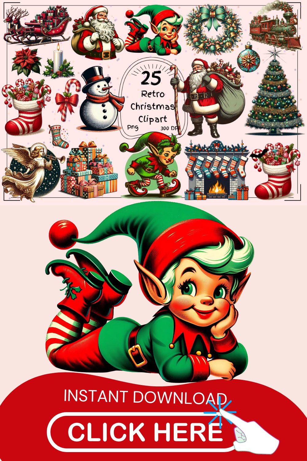 25Retro Christmas Clipart Collection Festive Holiday Designs