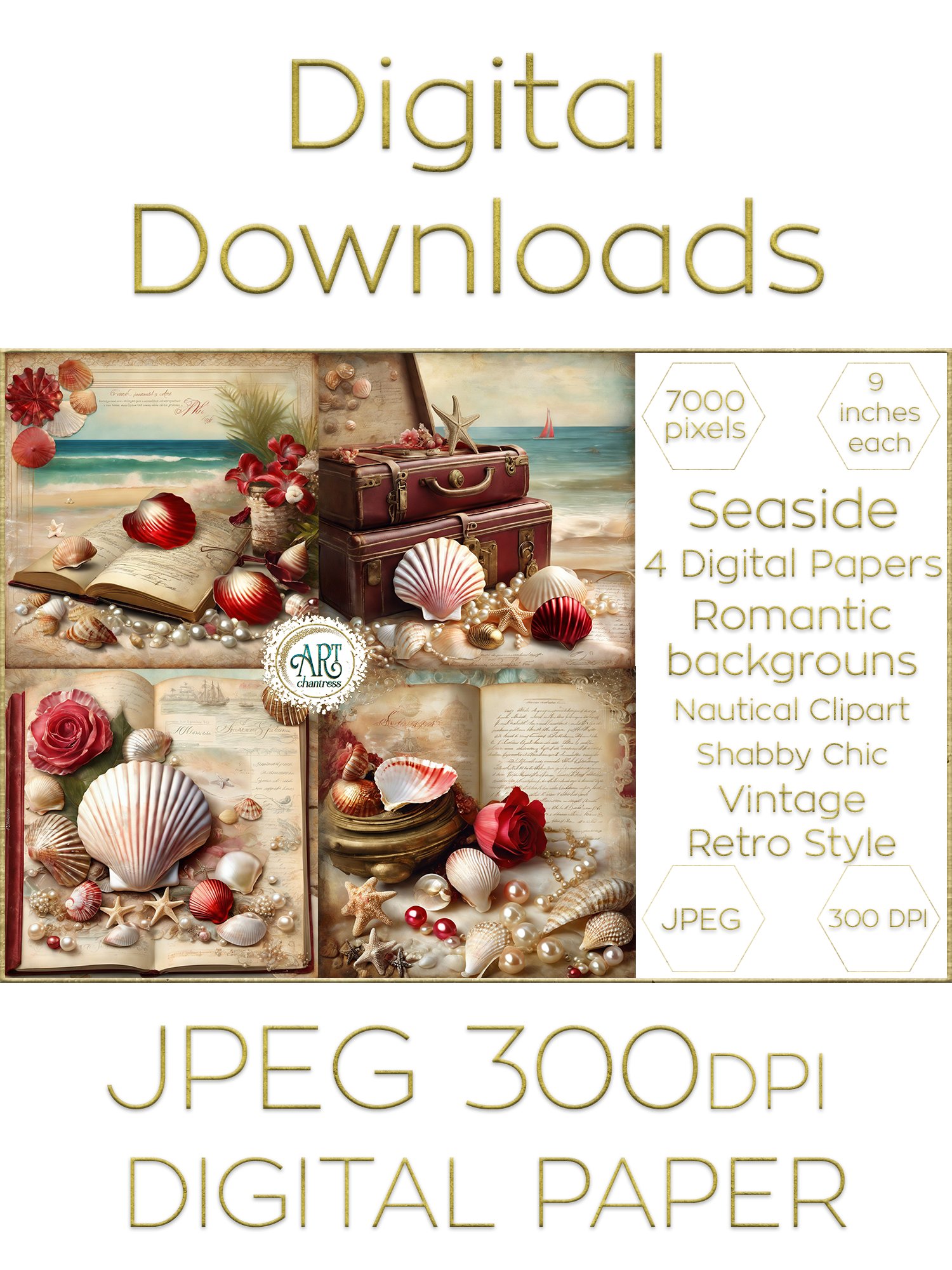 Vintage Cosy Beach Seaside Romantic Digital Papers (3971998)