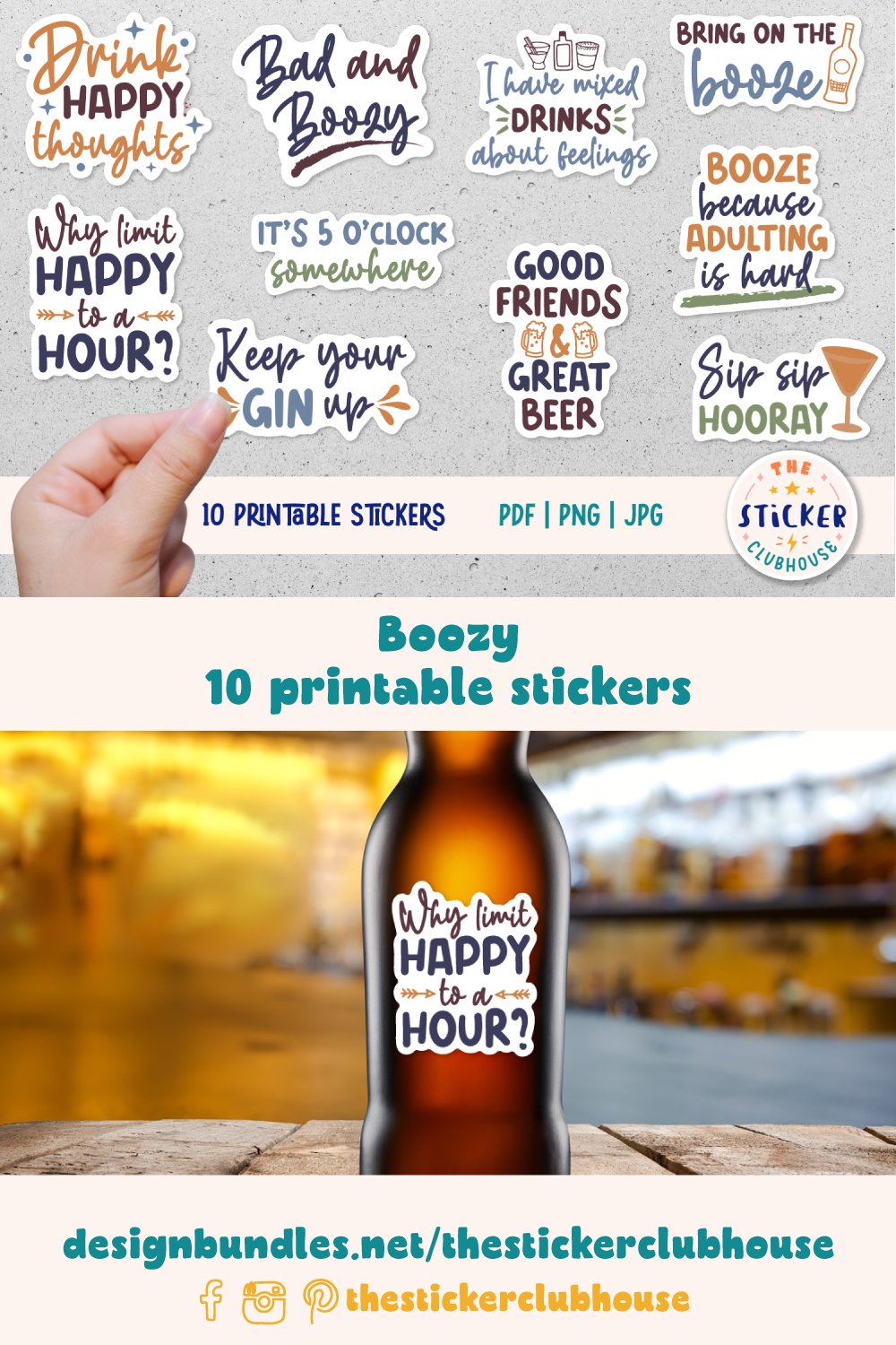 10 printable stickers with boozy sayings