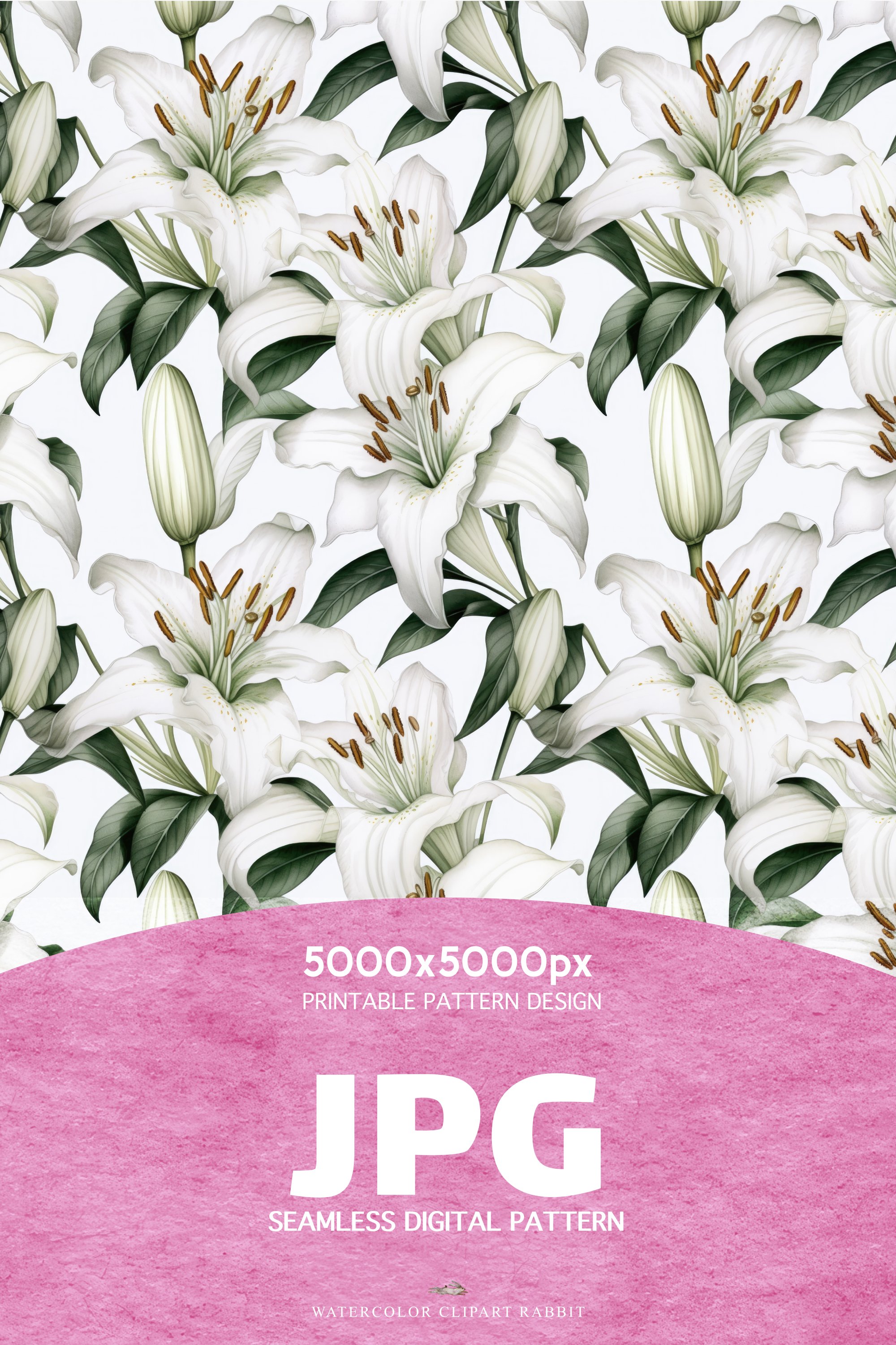 Lily Flowers Pattern Seamless Digital Paper JPG Background