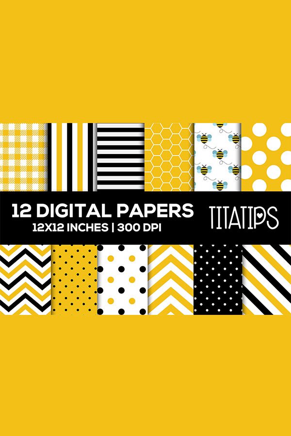Bumble Bee Digital Papers Set, Yellow and Black (789089)