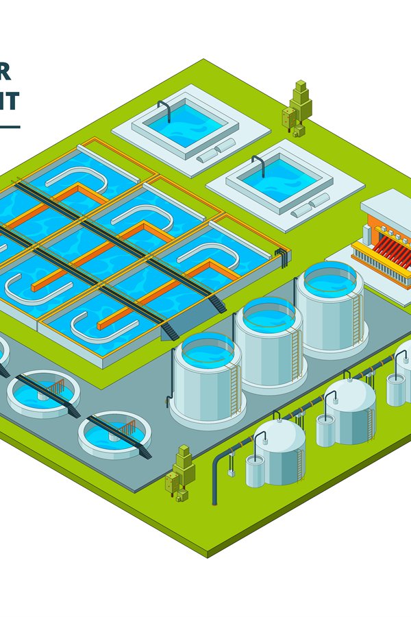 Water cleaning factory. Sewage treatment purification indust