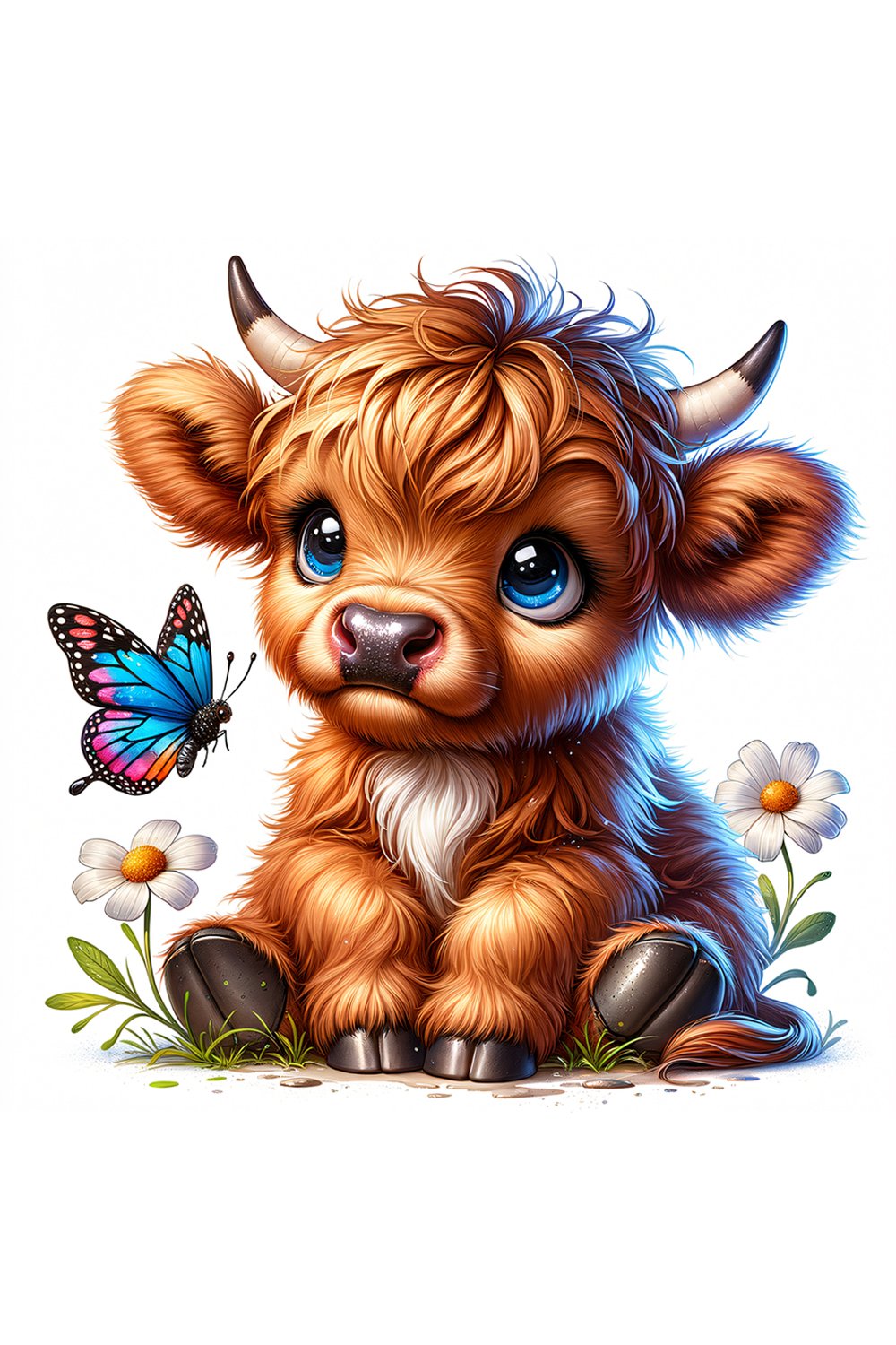 Cute Highland Cow Playing with Butterfly JPG File (3526329)