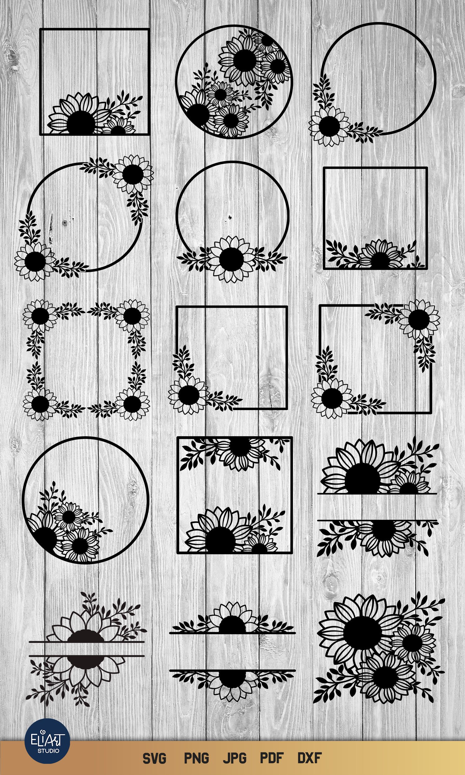 Sunflower Fall SVG Bundle | Floral Fall Frame Cut Files