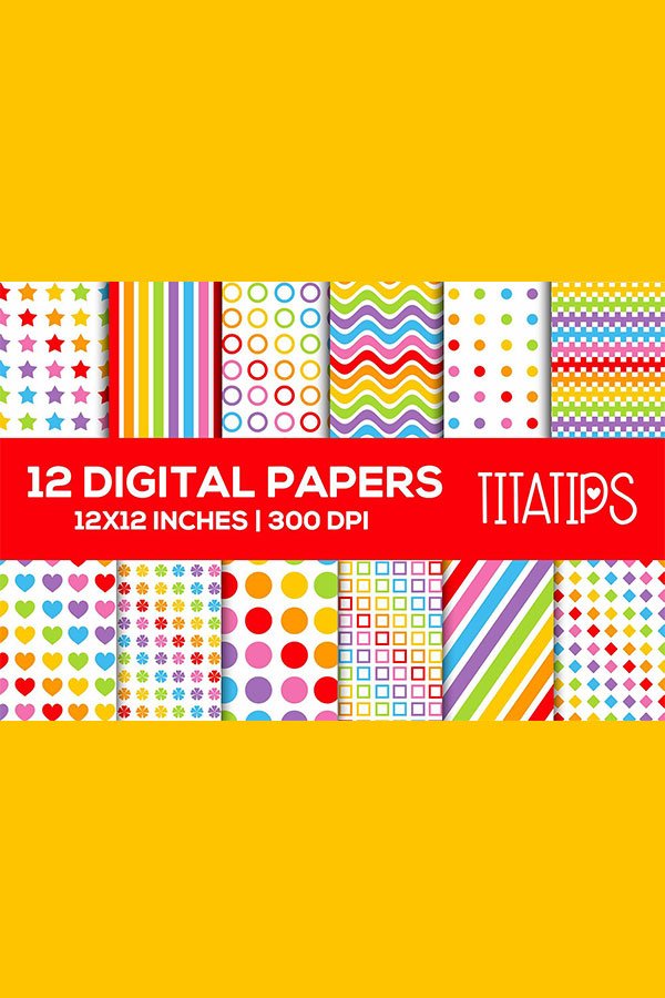 Rainbow Digital Papers Set, Bright Colors