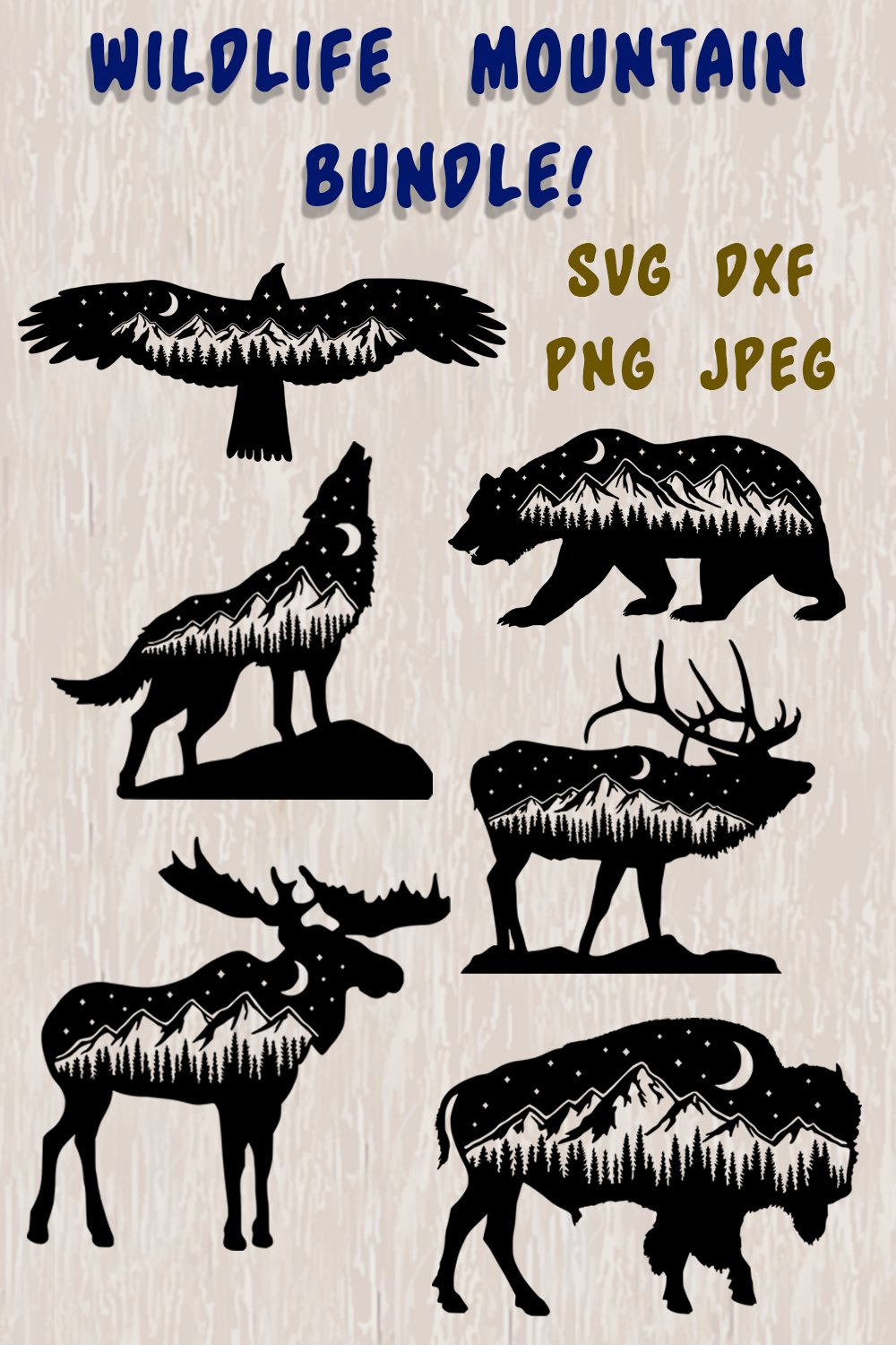 6 Original Animal Mountain SVG Bundle Digital Download