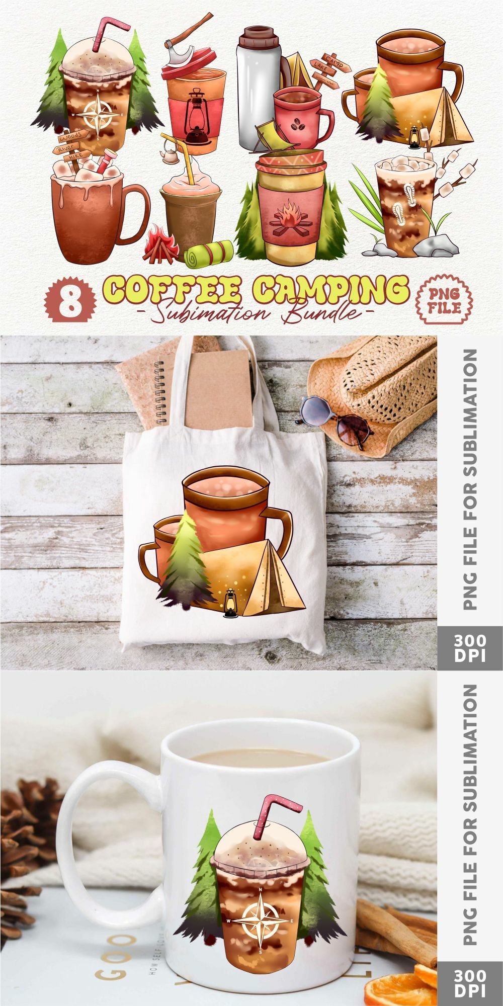 Iced Coffee Camping PNG Sublimation Bundle