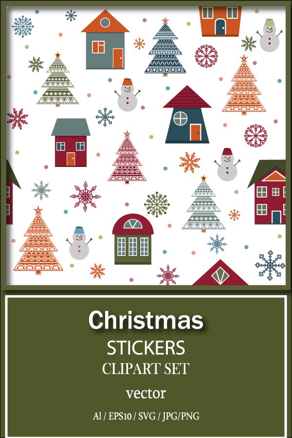 set of Christmas-themed stickers and clipart