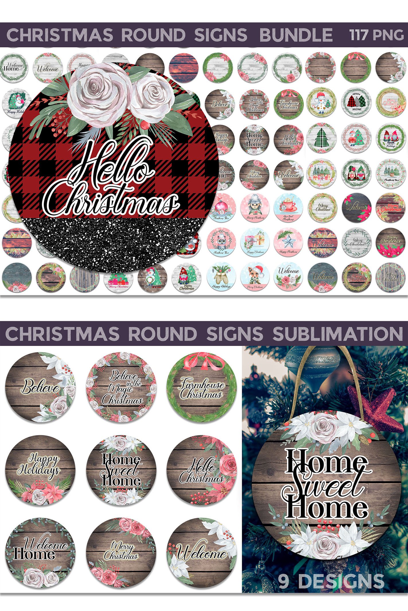 Christmas Round Signs Big Bundle | Christmas Ornament PNG