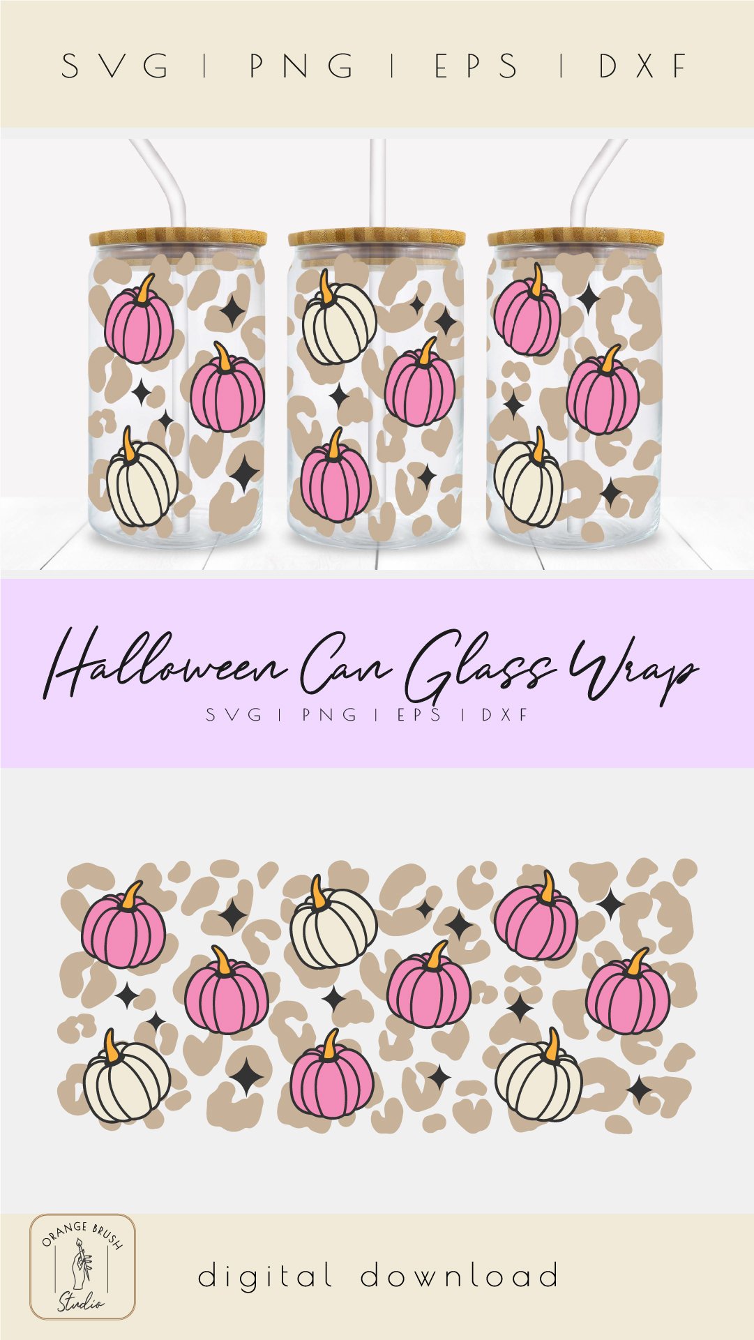 Pink Pumpkins SVG Wrap For Halloween Libbey Can Glass 16 oz