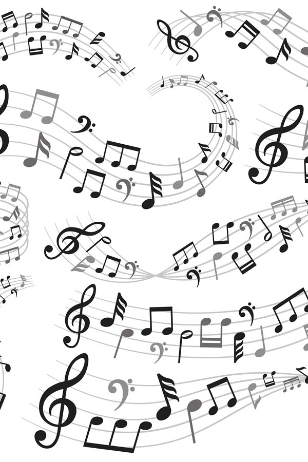 Musical notes. Music note swirl, melody pattern and sound wa