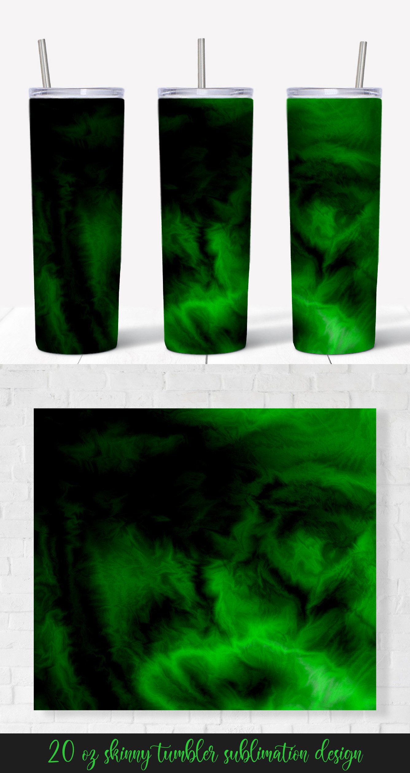 Green Black Marble Tumbler Sublimation Wrap. Abstract Tumble