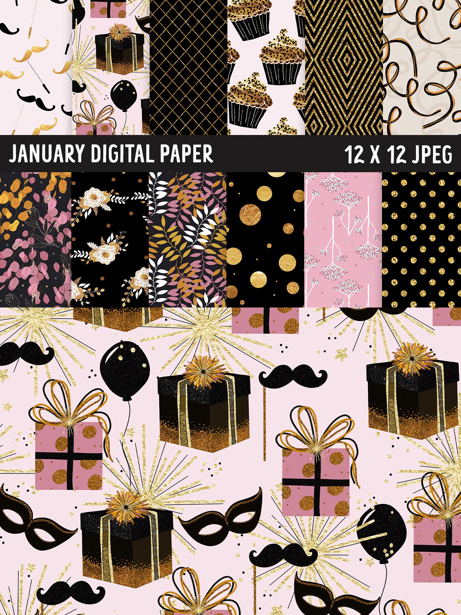 January Digital Paper | New Year Patterns