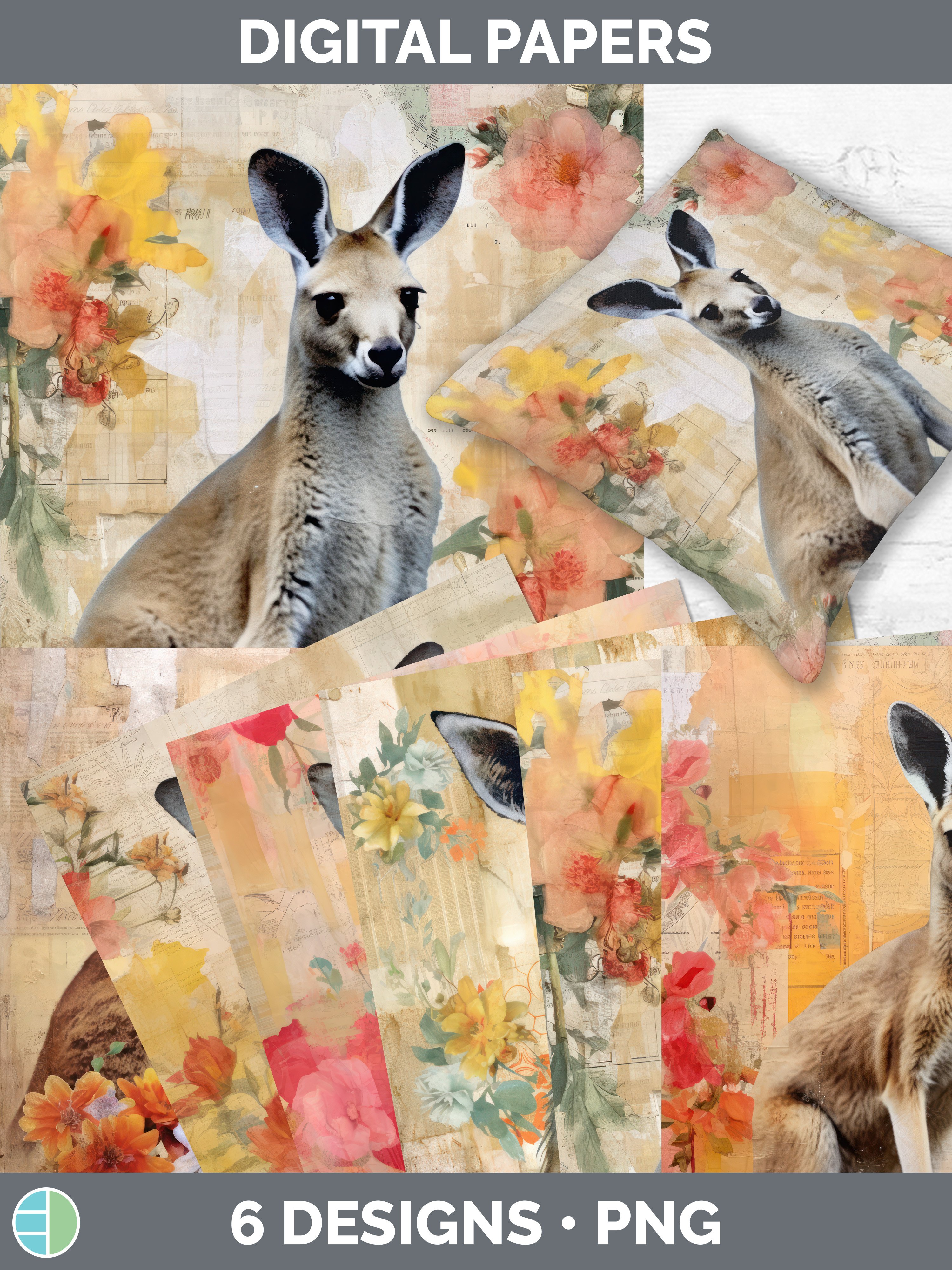 Vintage Kangaroo Paper Backgrounds | Digital Scrapbook Paper