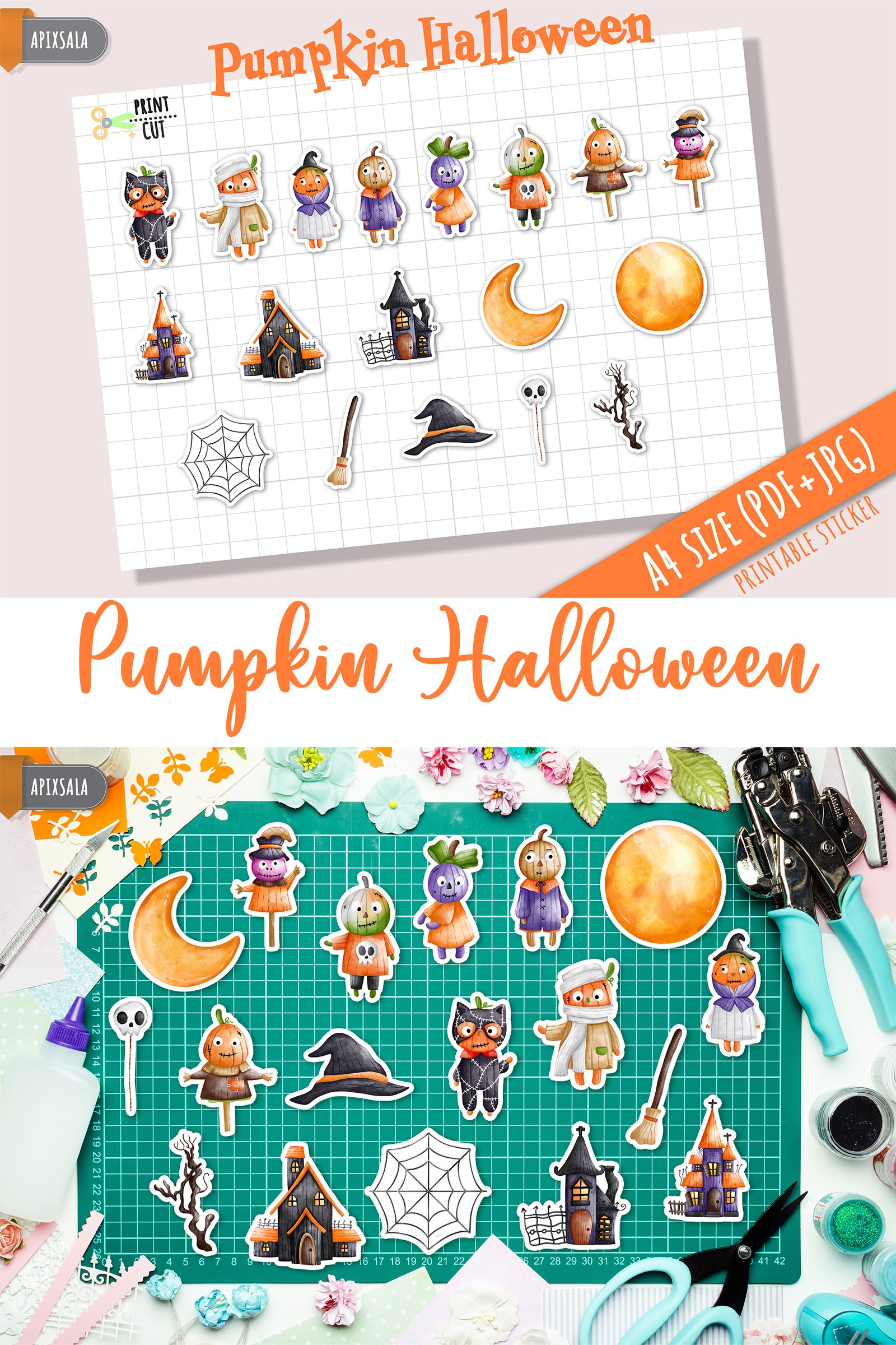 Cute Halloween Pumpkin Character Printable Sticker (2147511)