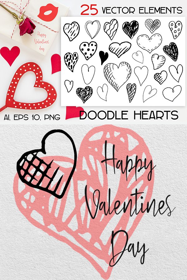 Vector Doodle Hearts bundle Ai, EPS, PNG. clipart