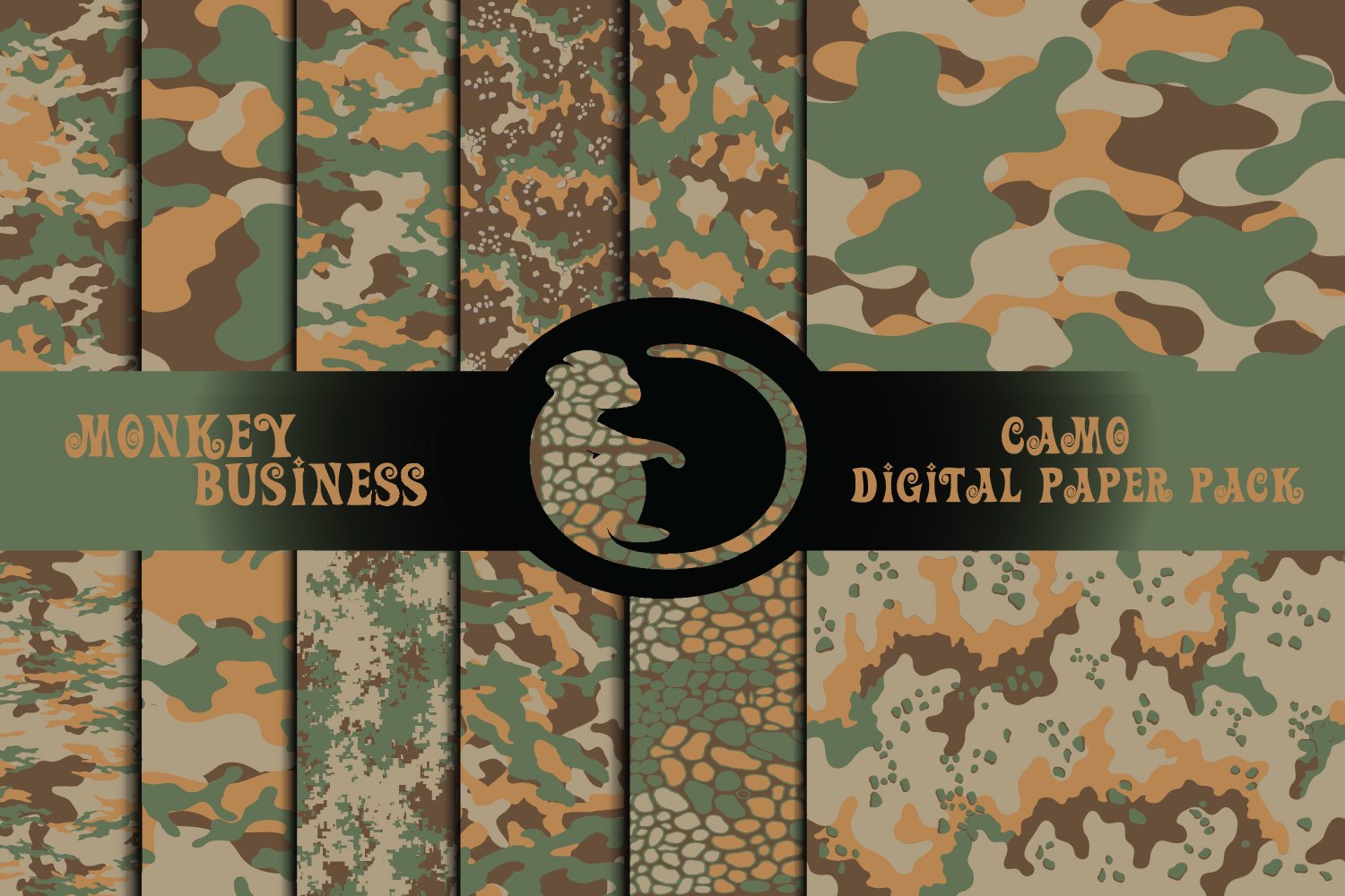 Scrapbook papers, Camo digital paper pack, Seamless patterns