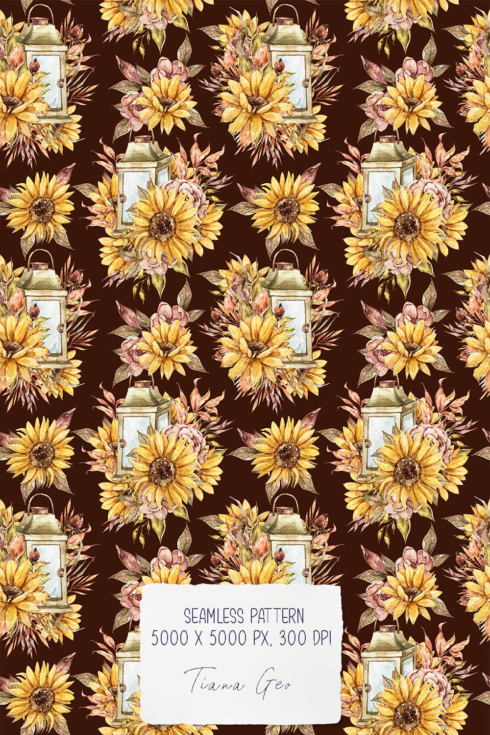 Watercolor sunflower seamless pattern. Digital paper