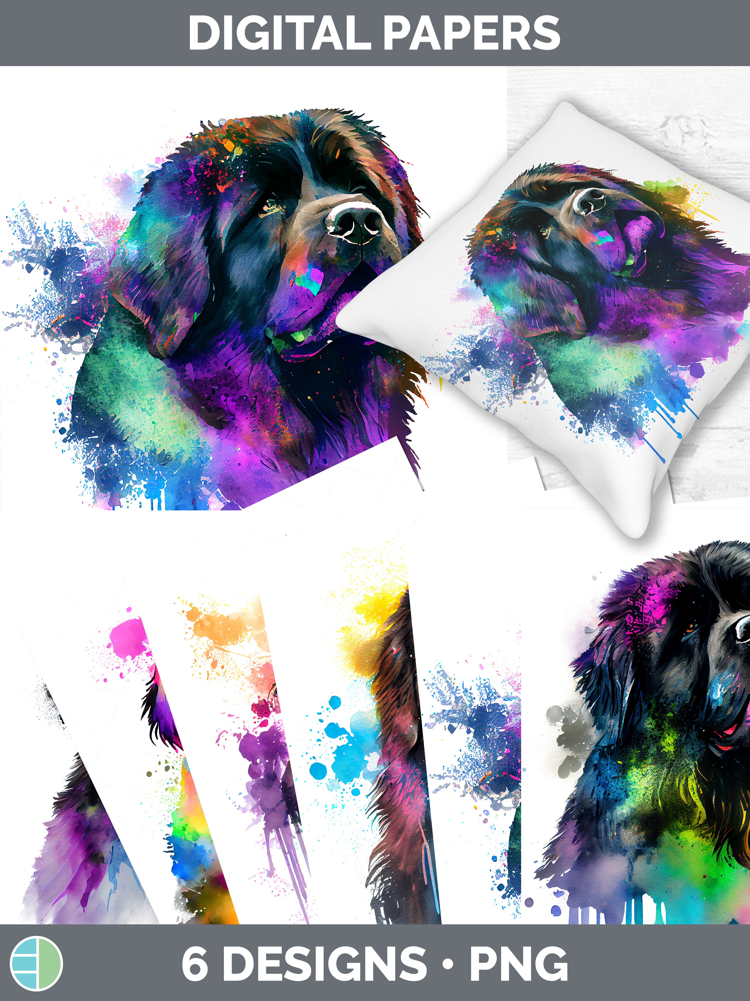 Rainbow Newfoundland Dog Paper Backgrounds | Digital Scrapbo