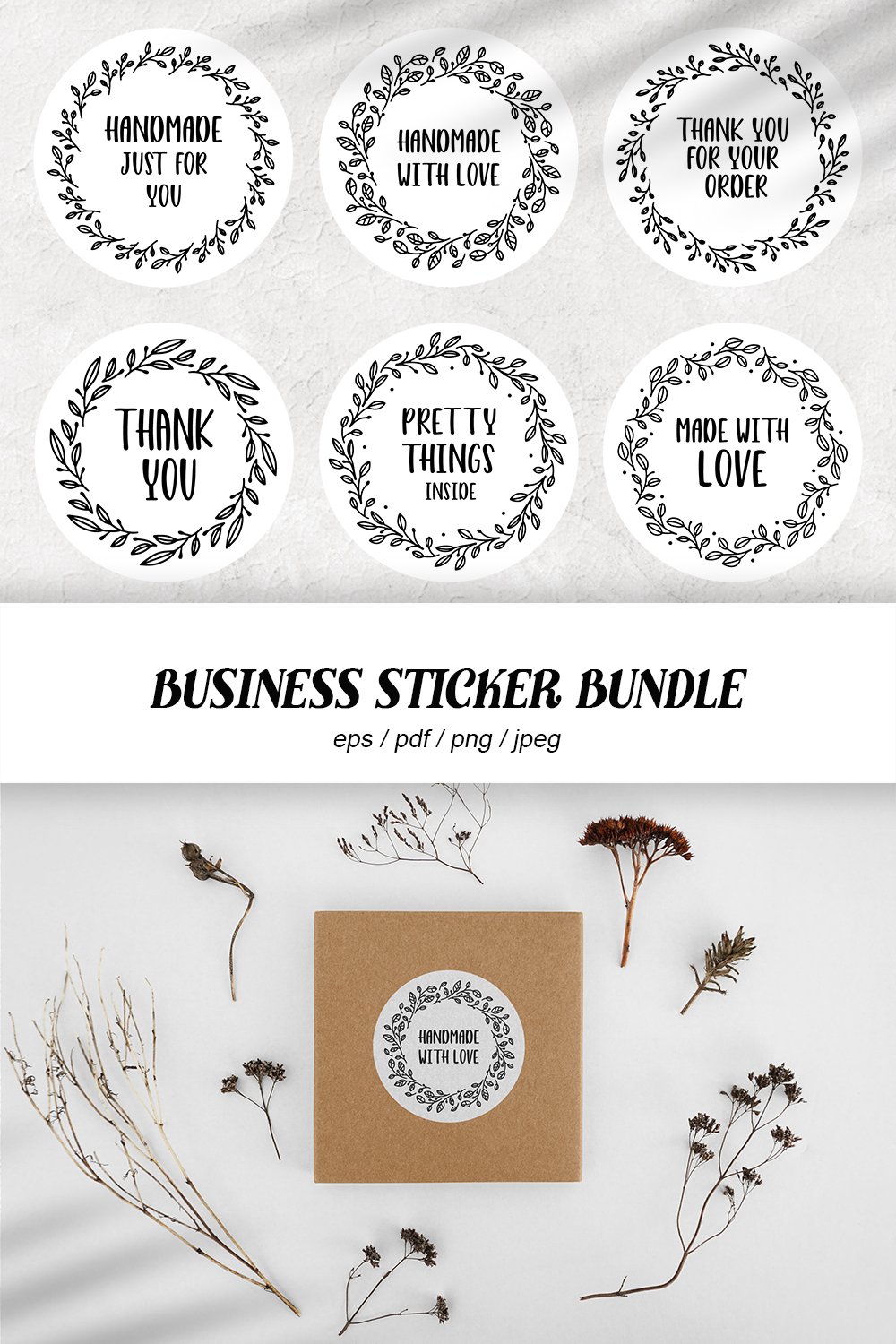 Business Sticker Bundle PNG. Handmade with love. (1893818)
