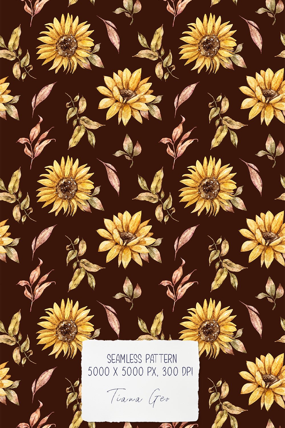 Watercolor sunflower seamless pattern. Digital paper