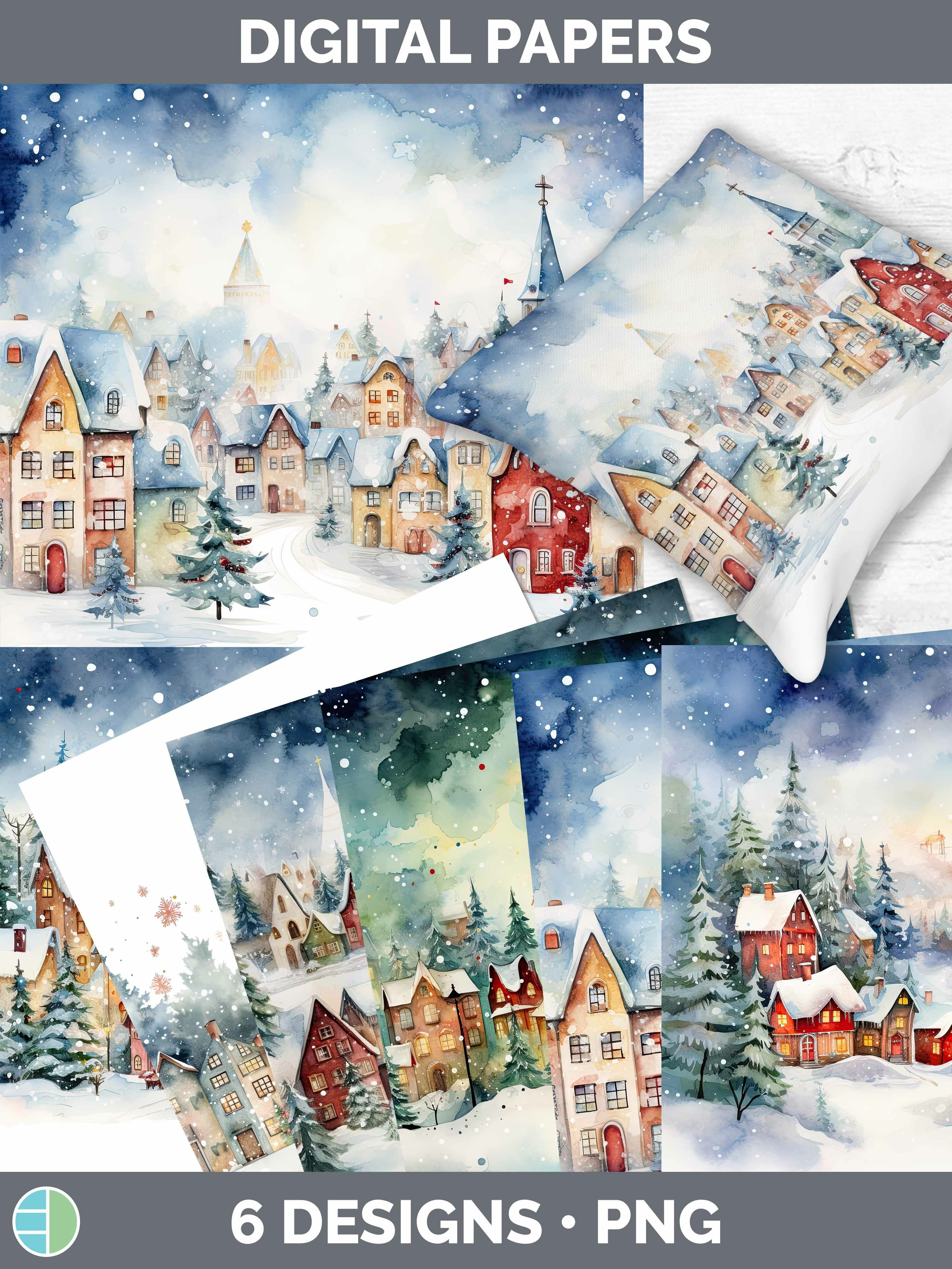 Christmas Christmas Village Paper Backgrounds | Bundle Digit