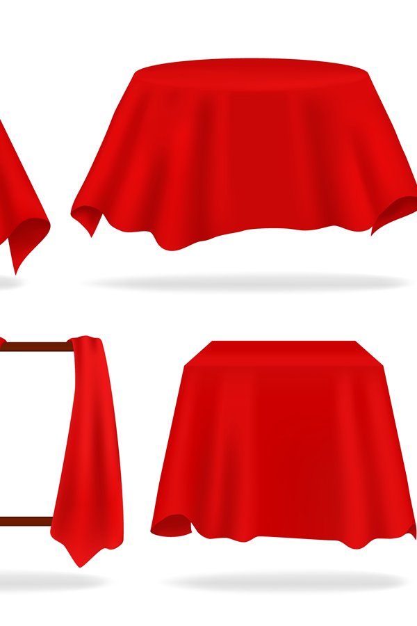 Red silk cover. Realistic covered objects with cloth draped