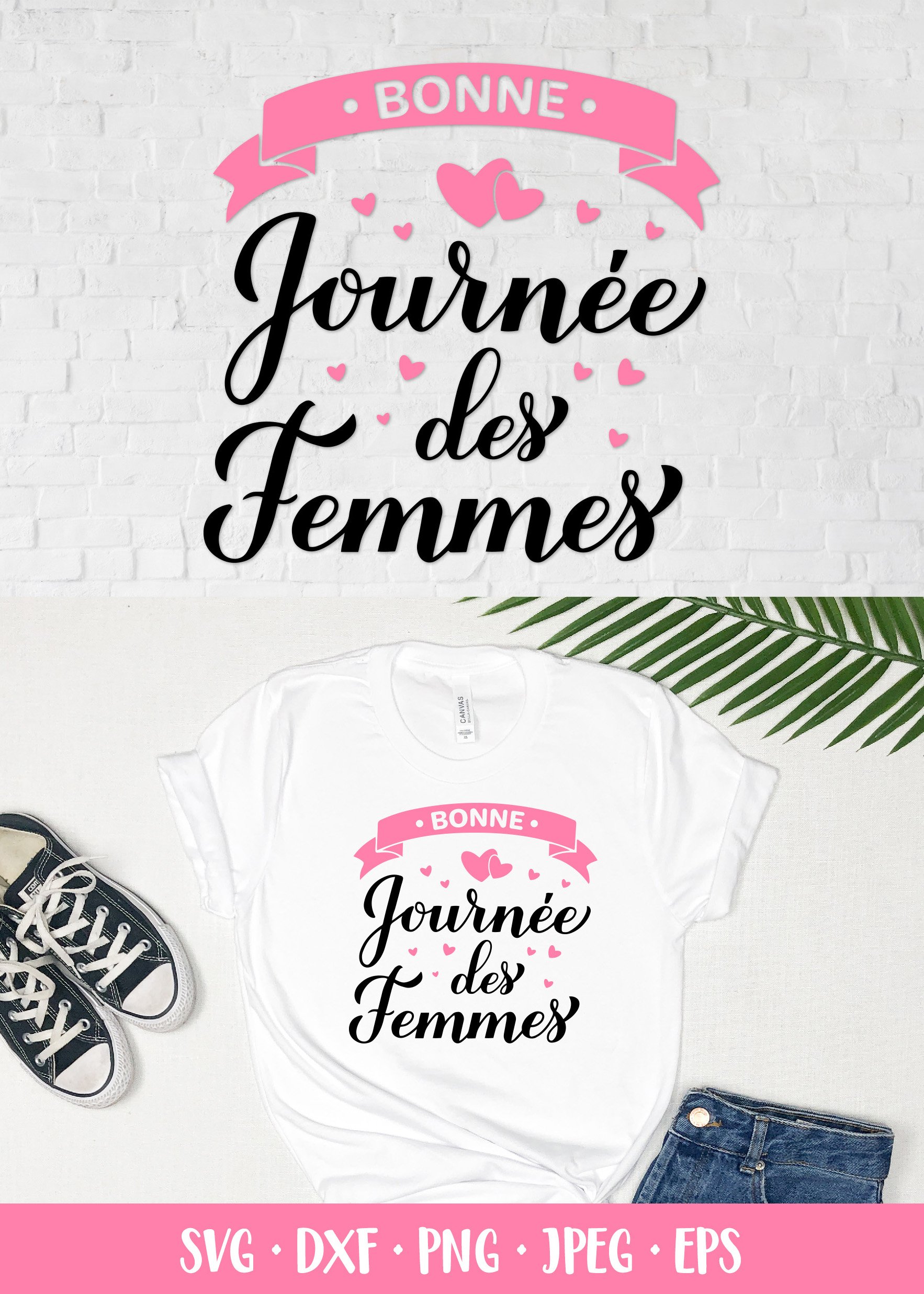 Bonne Journee des Femmes SVG. Happy Womens Day in French