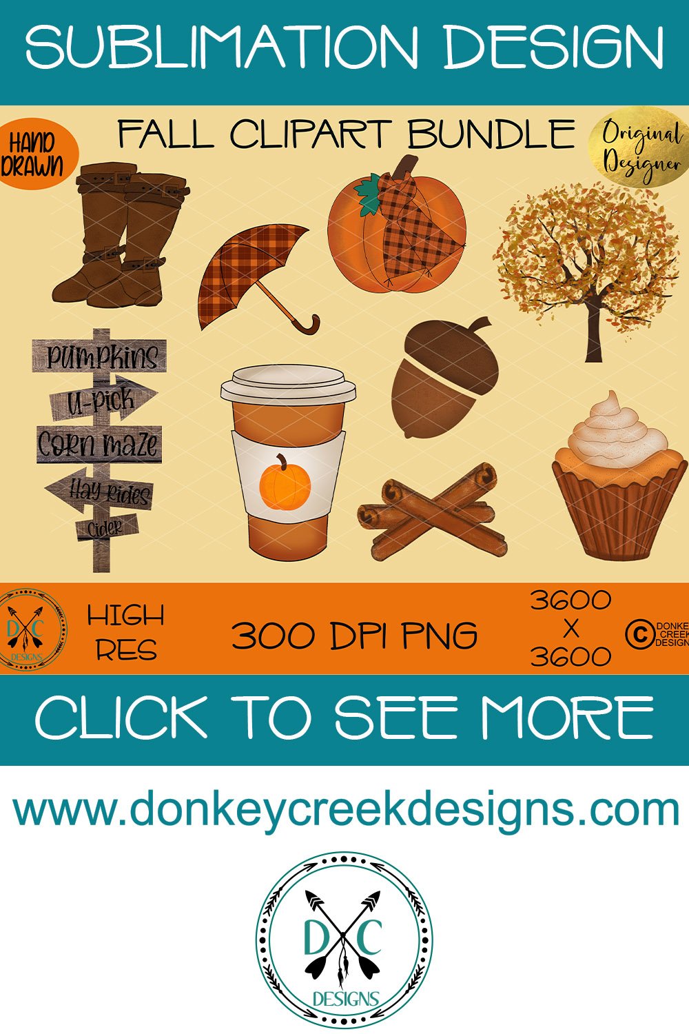 Hand Drawn Fall PNG Clipart Bundle- pumpkin spice Cupcake