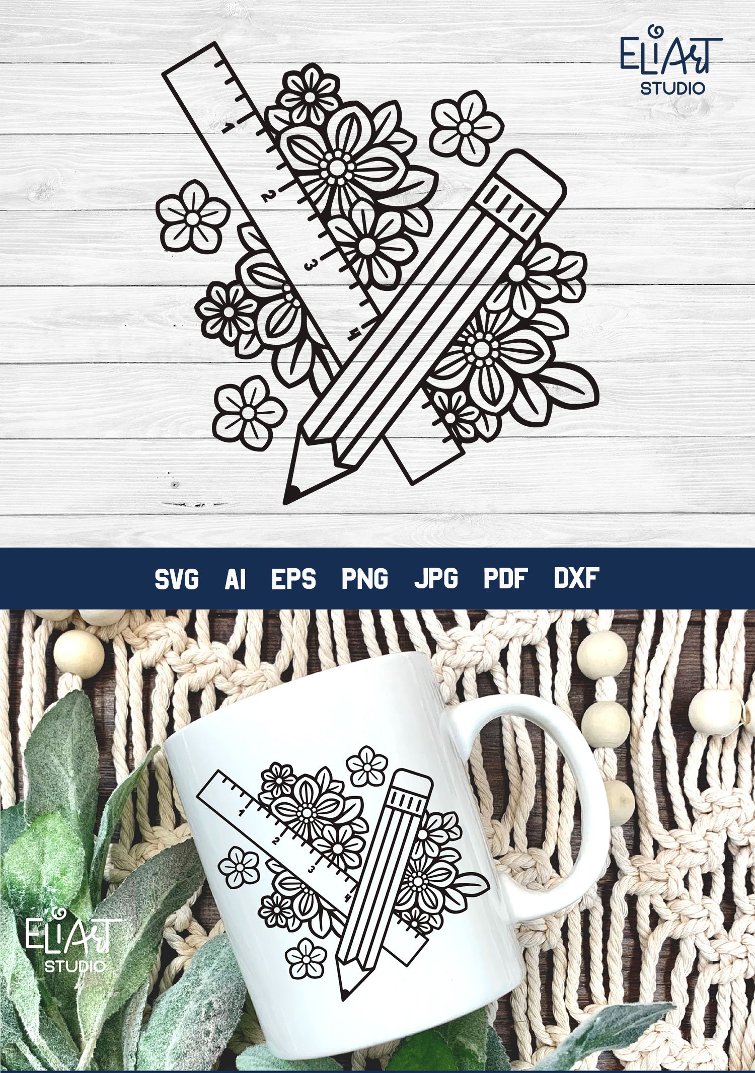 Back to School SVG | Floral Pencil and Ruler Design