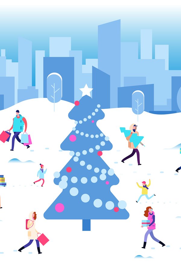 Happy christmas holiday. Winter people walking at city chris