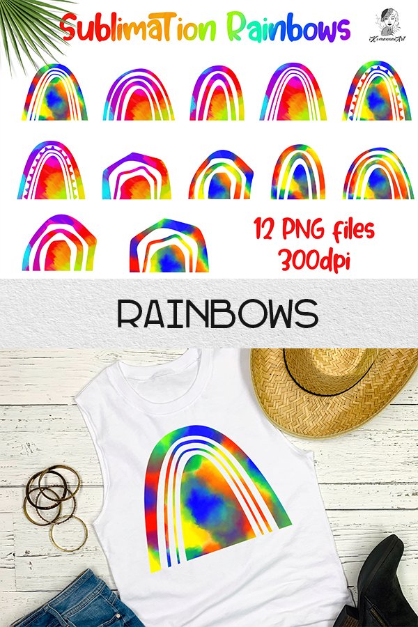 Bright Rainbows clipart / Sublimation Bundle PNG