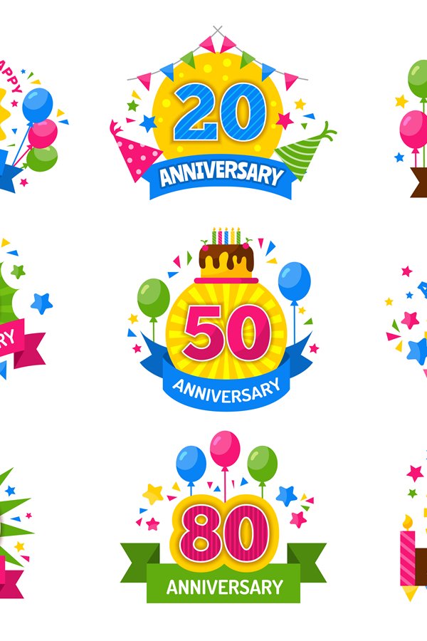 Anniversary numbers. Celebration party year celebrated numbe