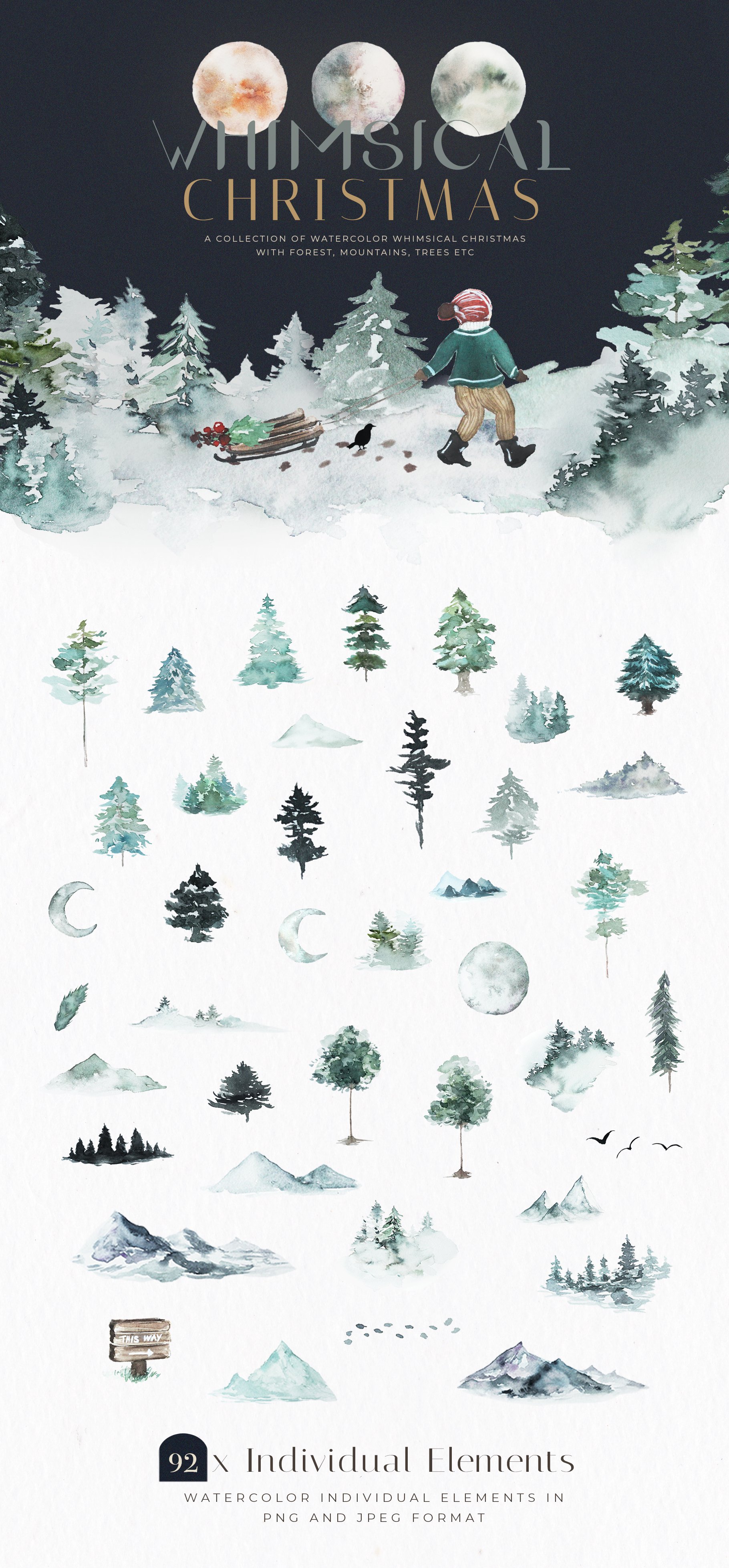 Winter Christmas Clipart Watercolor Card Cliparts Holiday