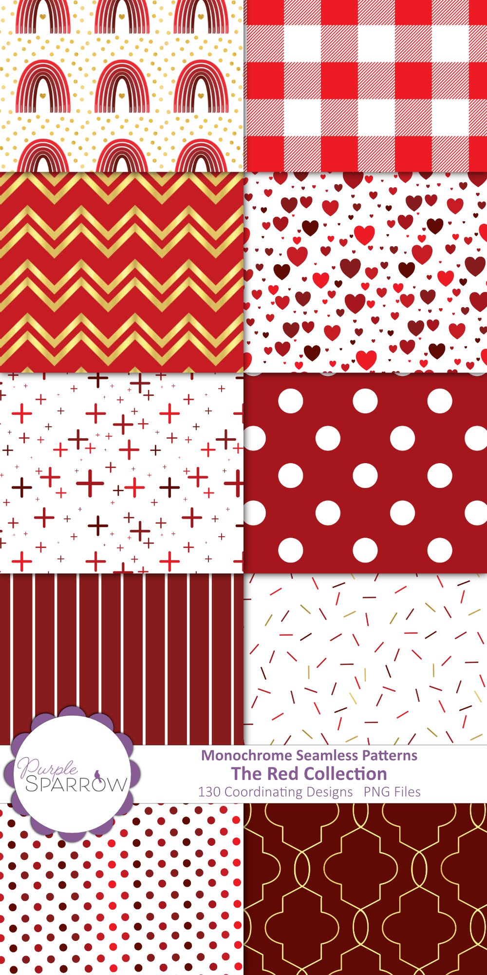 Monochrome Seamless Patterns | Red Collection