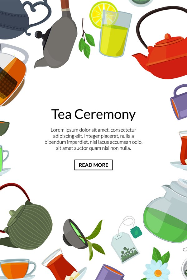 Vector cartoon tea kettles and cups background (873752)